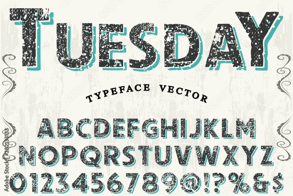 Vintage typeface Font handcrafted vector named vintage tuesday Stock ...