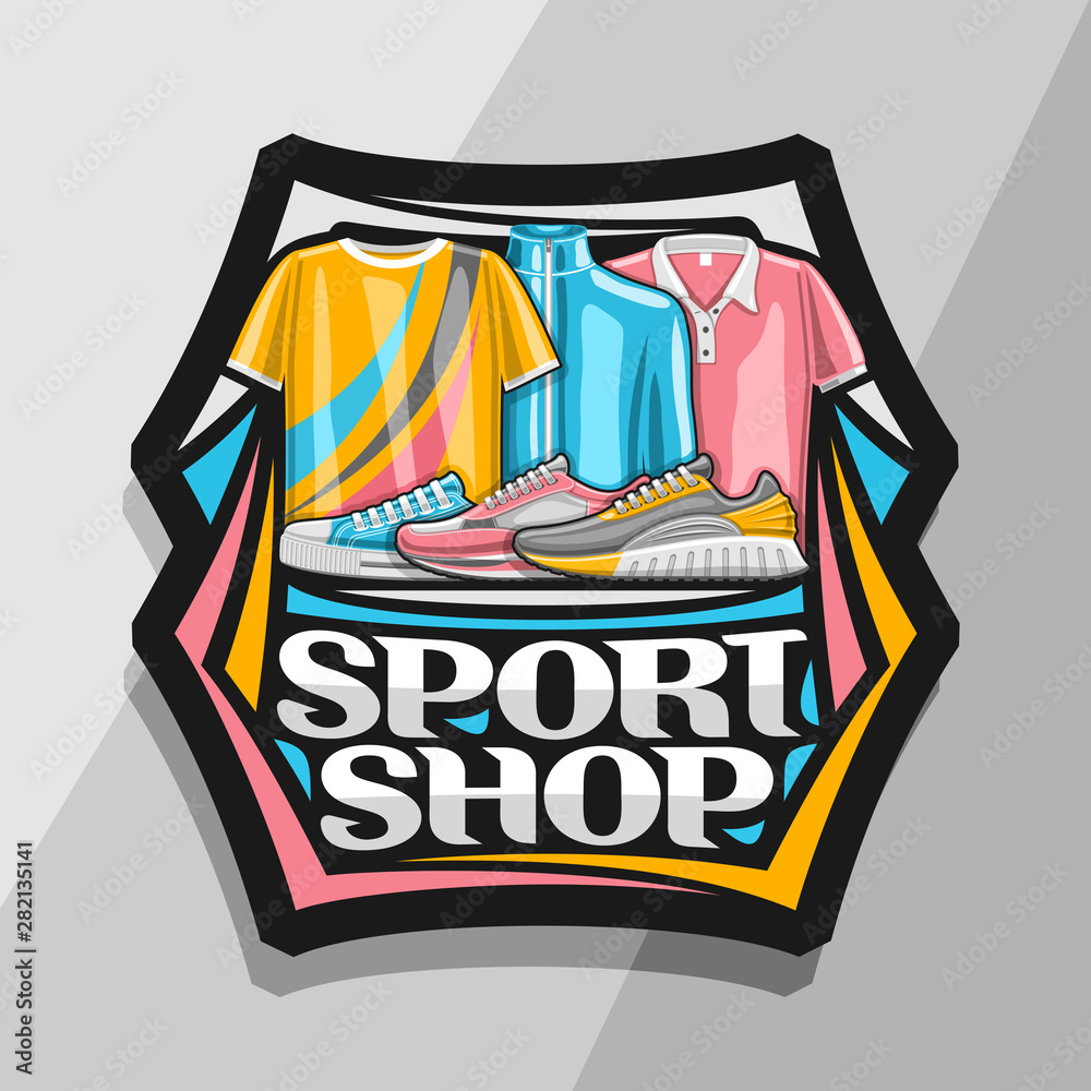 Vector logo for Sport Shop, black decorative sign board with ...