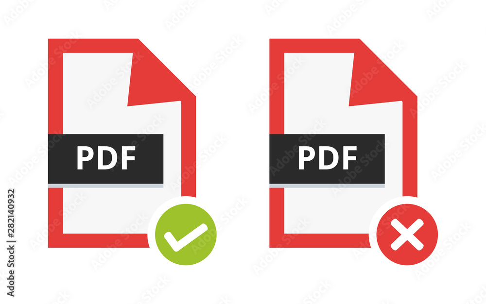 Vector correct approved and incorrect disapproved pdf file. Flat icon ...