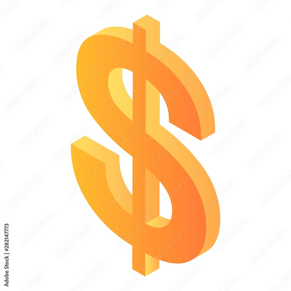 Gold dollar sign icon. Isometric of gold dollar sign vector icon for ...