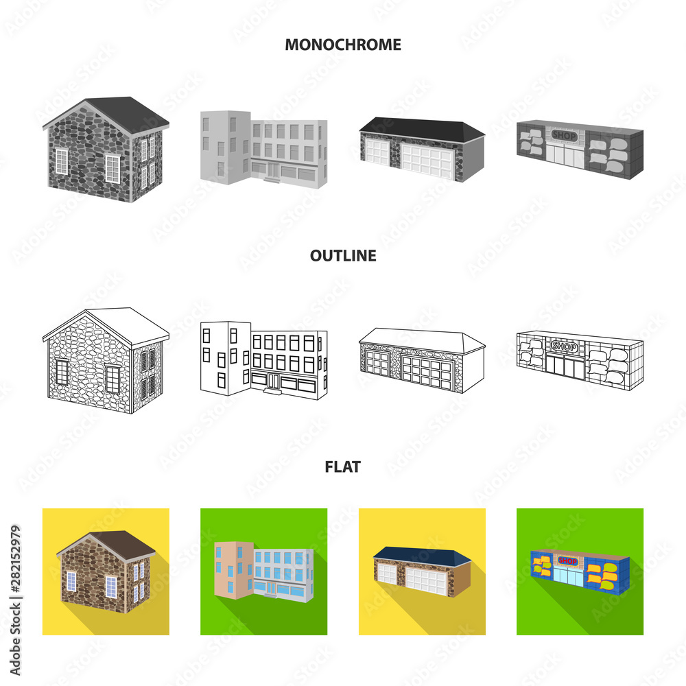 Vector design of facade and housing icon. Collection of facade and ...