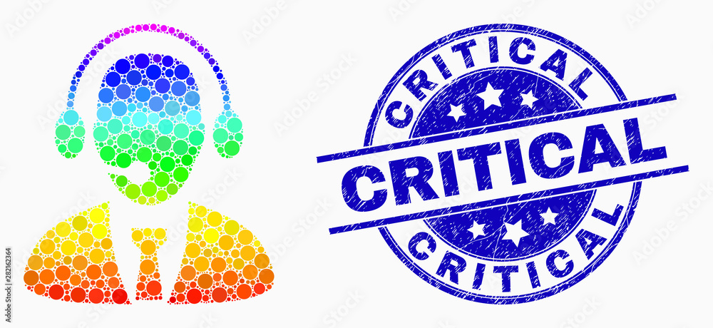 Pixelated bright spectral call center director mosaic icon and Critical ...
