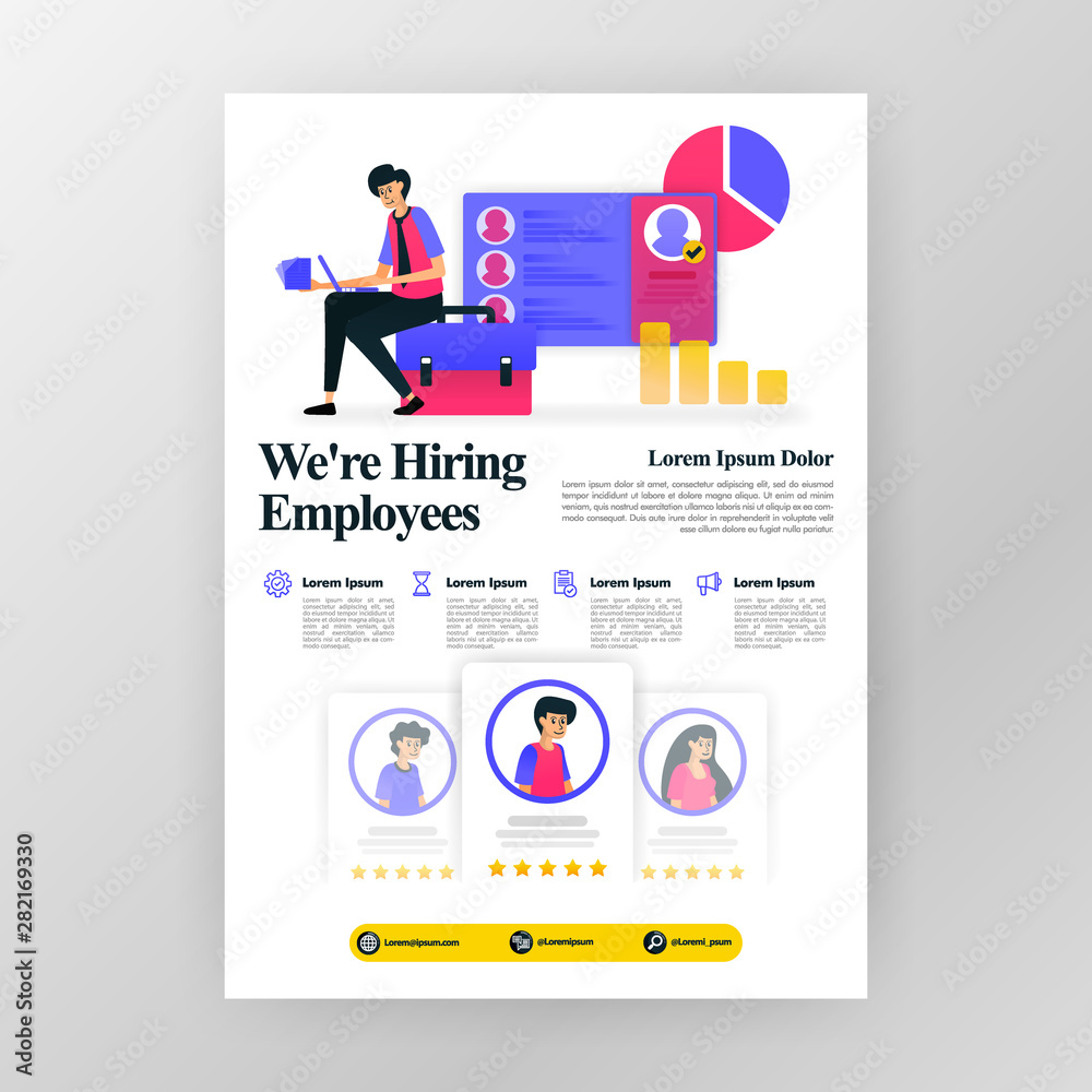 employee recruitment poster, we're hiring job seekers ads with flat ...
