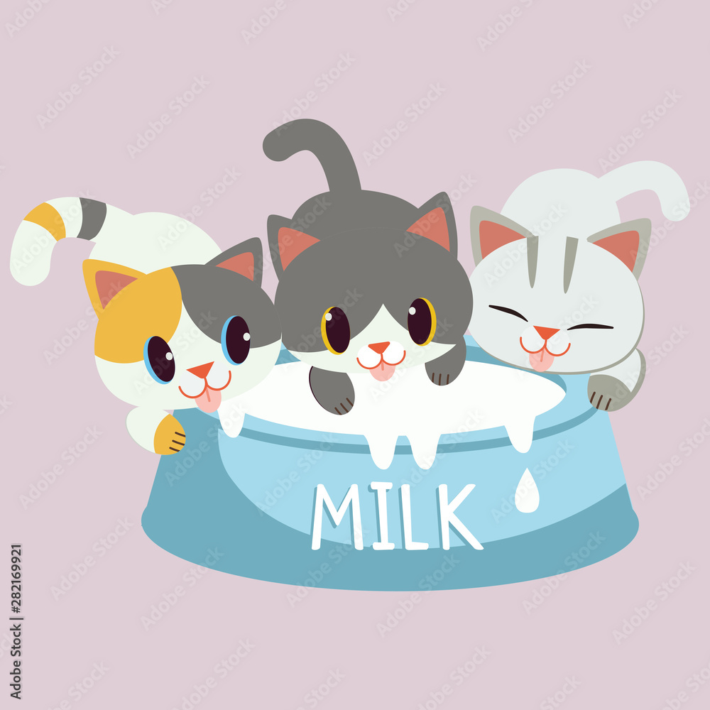 The character of cute cat and friend drinking a cup of milk. cat love ...
