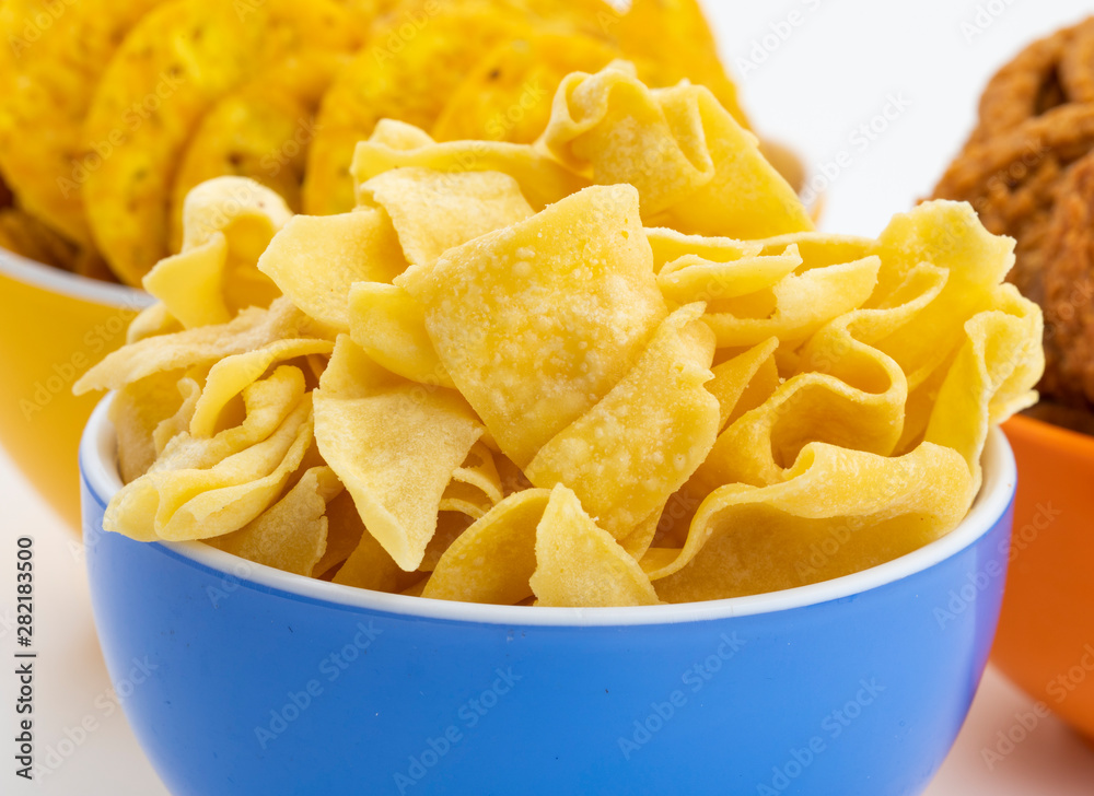 Indian Street Snack Food Besan Papdi With Masala Khari Papdi or Chakli ...