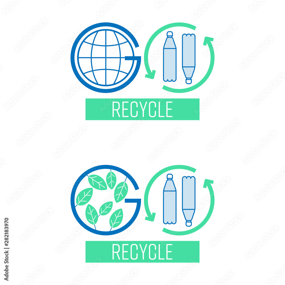 Go recycle, go green typographic symbol set. Preserve the environment ...
