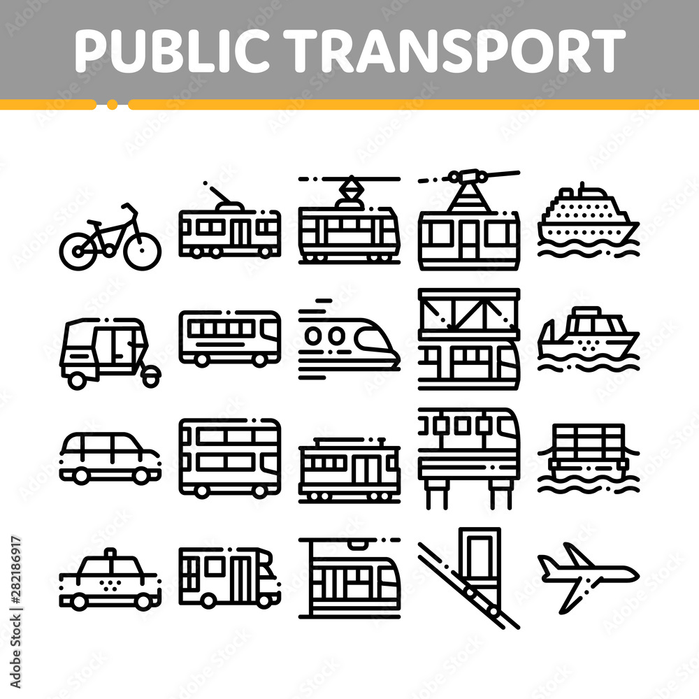 Collection Public Transport Vector Line Icons Set. Trolleybus And Bus ...