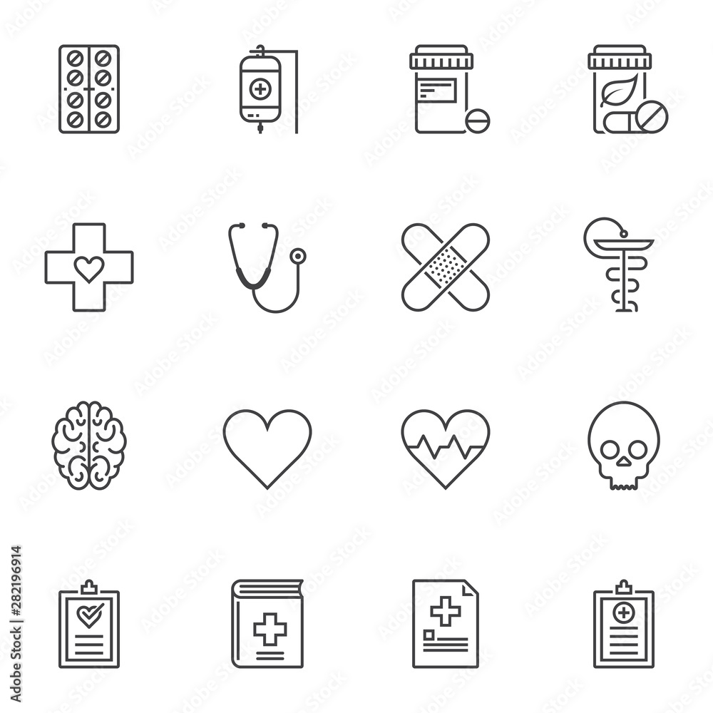 Medical equipment line icons set. linear style symbols collection ...