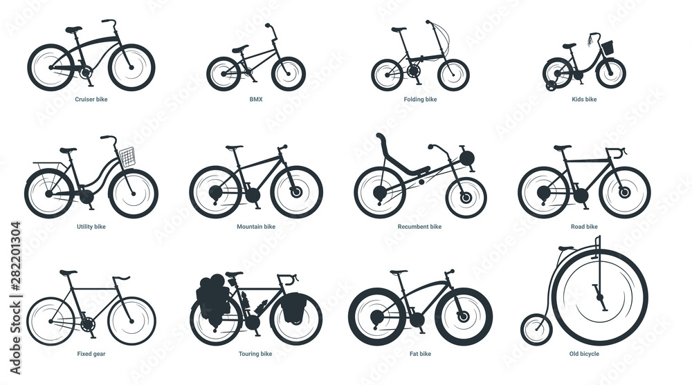 Bicycle types silhouette illustration set Stock Vector | Adobe Stock