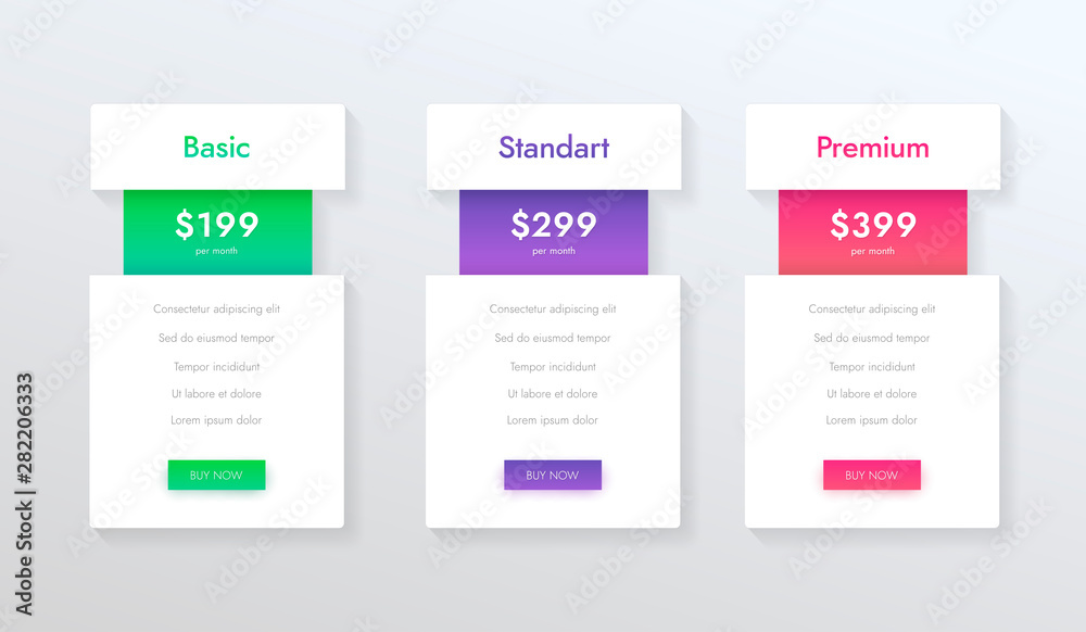 Bundle of price list ui template vector design. Columns with plans ...