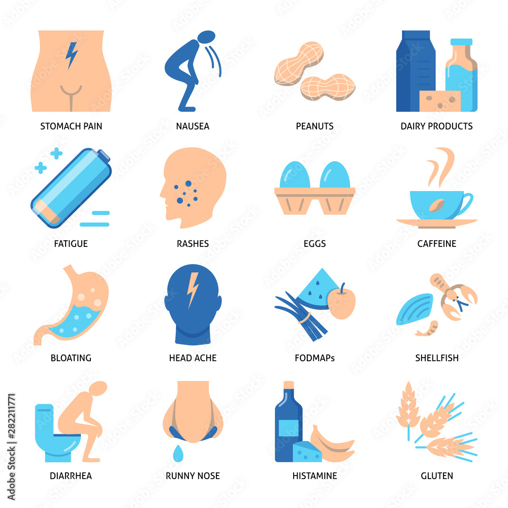 Food intolerance icon set in flat style vector de Stock | Adobe Stock