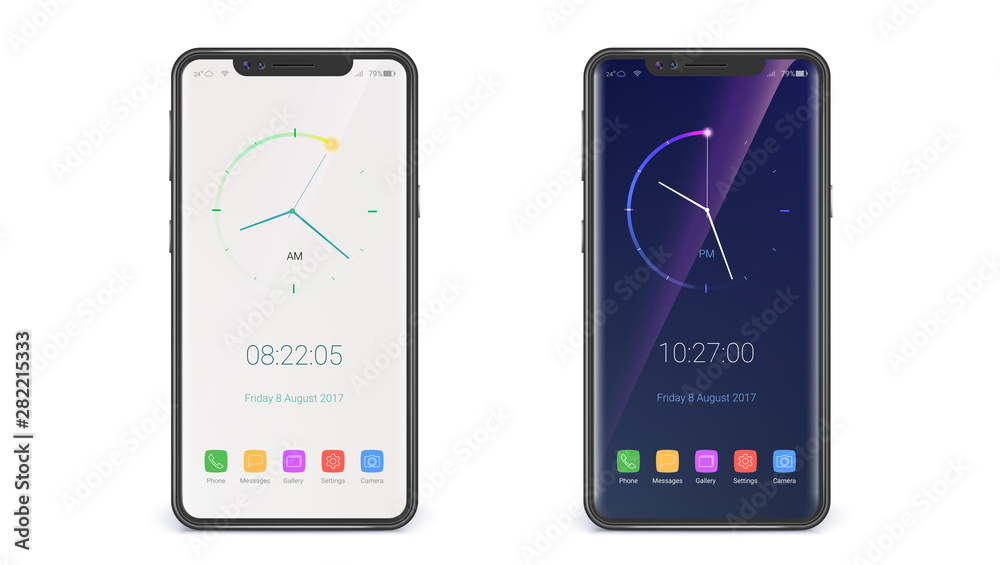 UI design of page with clock. Screen of modern watches. Concept of ...