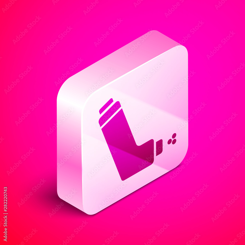 Isometric Inhaler icon isolated on pink background. Breather for cough ...