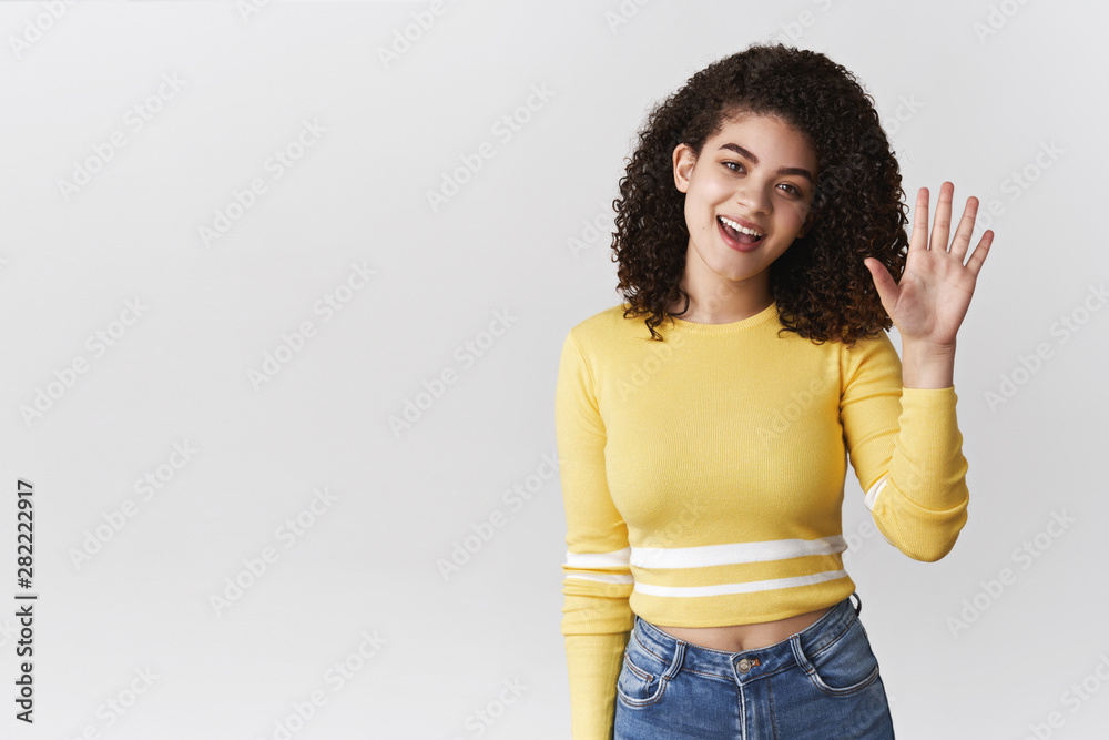 Hey what up. Friendly-looking outgoing attractive girl curly-haired ...