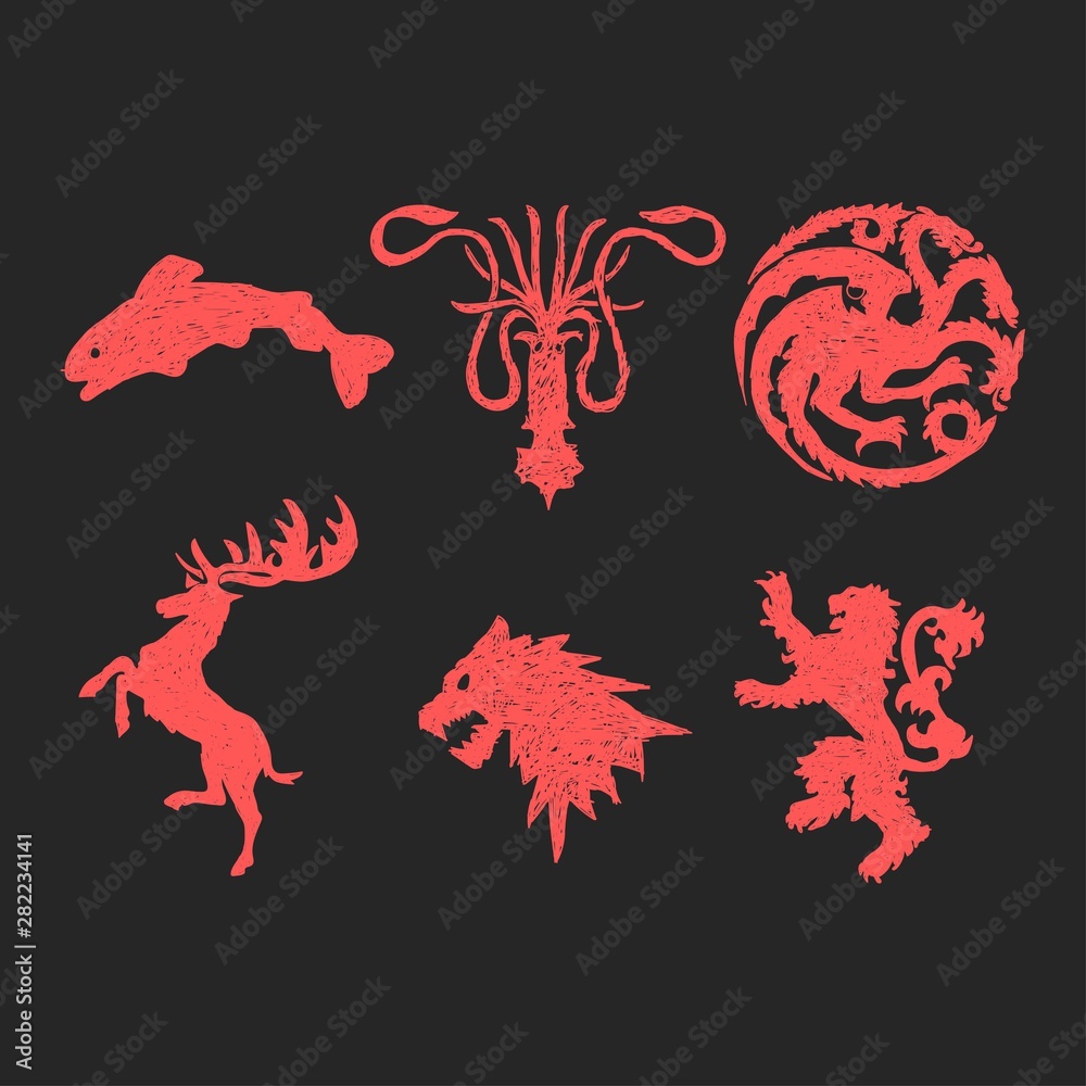 Vector illustration set of heraldic animals, insignia for coats of arms ...