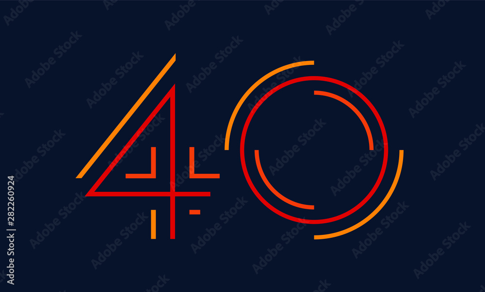 Number forty vector font alphabet, modern dynamic flat design with ...