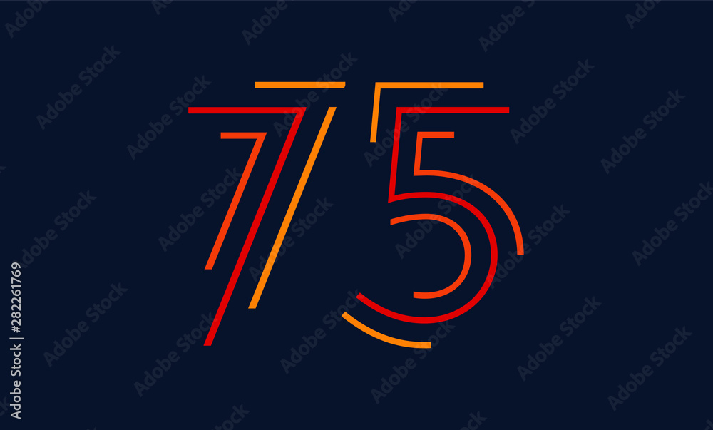 Number seventy five vector font alphabet, modern dynamic flat design ...