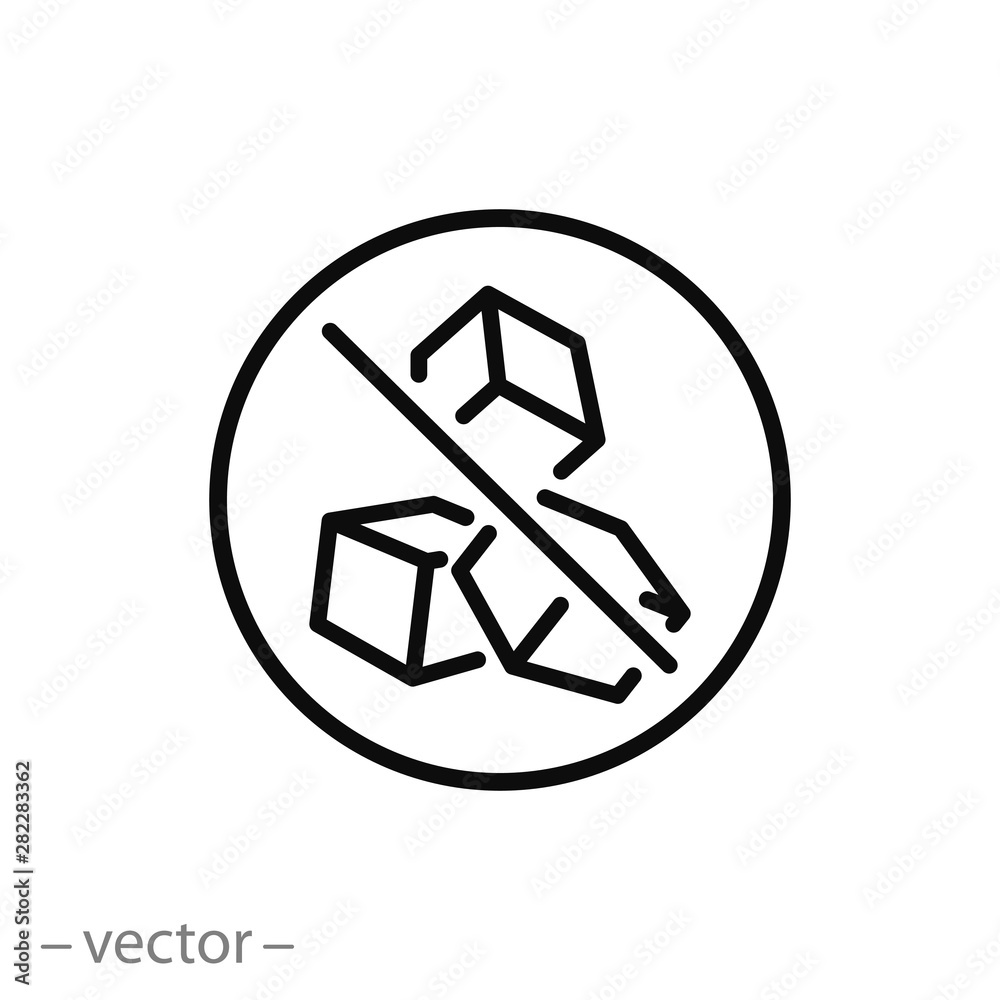 sugar free icon, no sugar added, sweetener thin line symbol on white ...