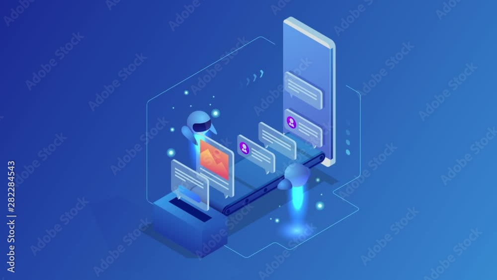 Isometric robot analyzes the database of employees or personnel. Data processing. Robot HR ...