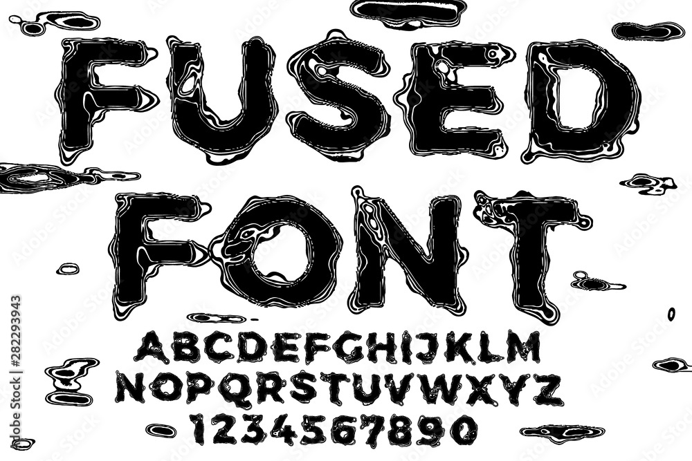 Vector font. Black liquid melted letters with glitch and distortion ...