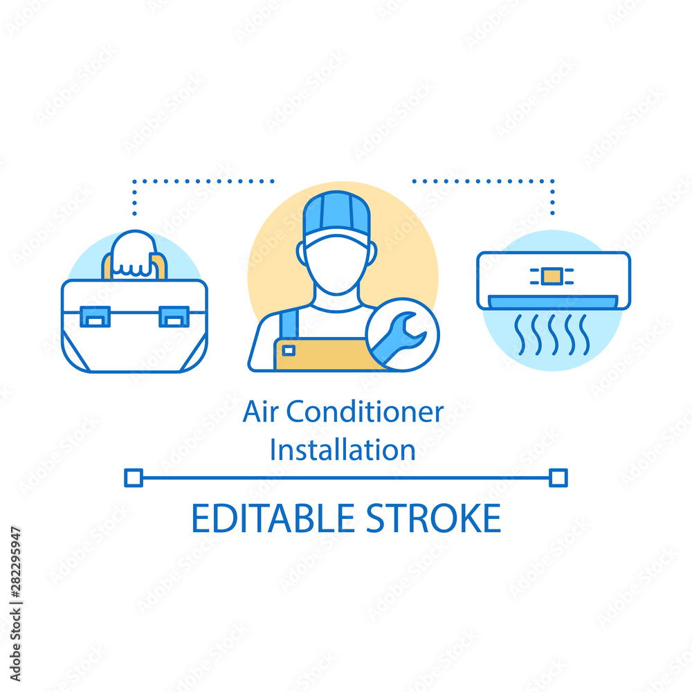 Air conditioner installation concept icon. Master split system ...
