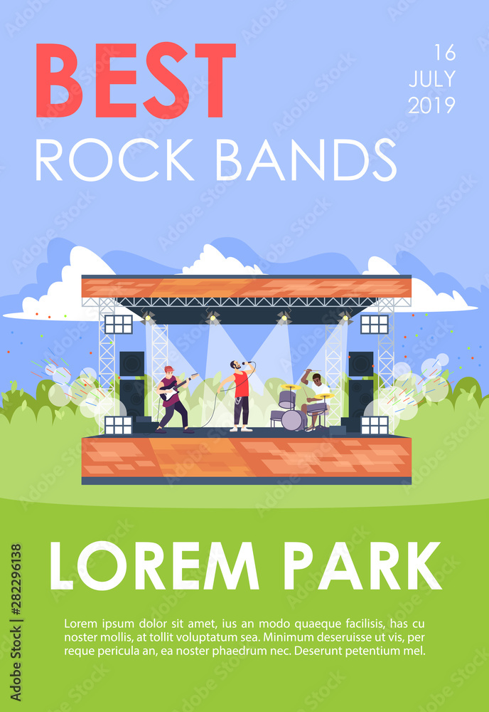 Best rock bands brochure template. Musical concert in park flyer ...