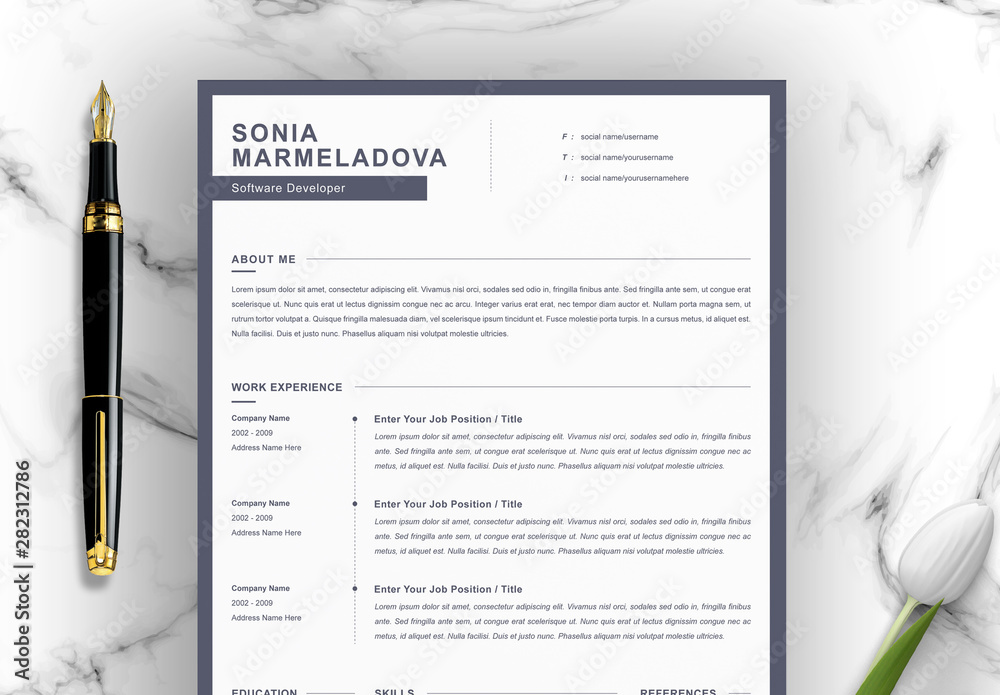Resume Layout Set with Black Border Stock Template | Adobe Stock