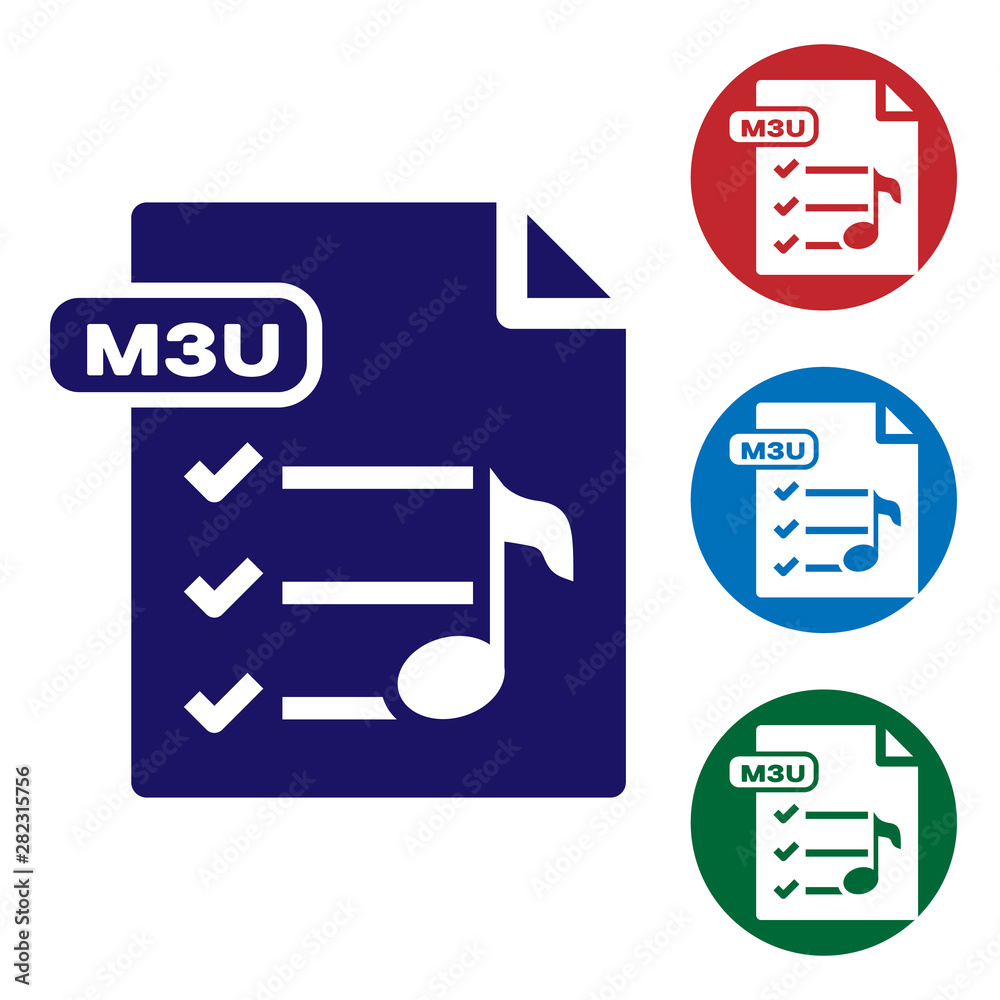 Blue M3U file document. Download m3u button icon isolated on white background. M3U file symbol ...