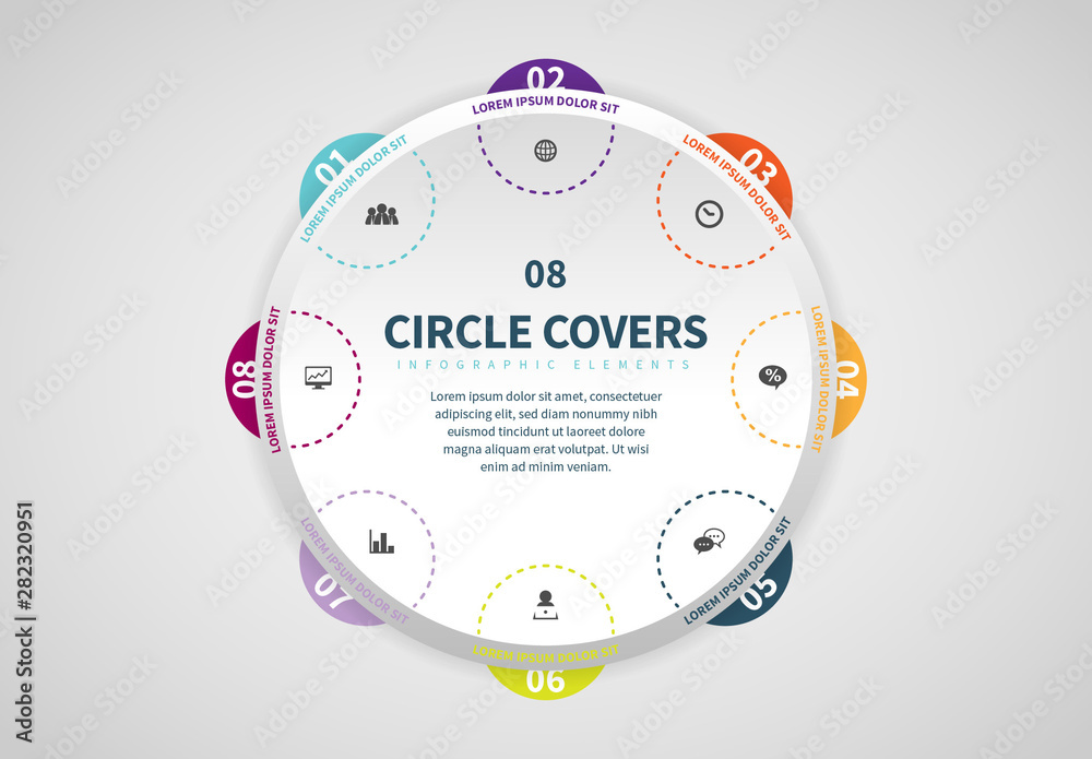 Circle Info Chart with 8 Icons Stock Template | Adobe Stock