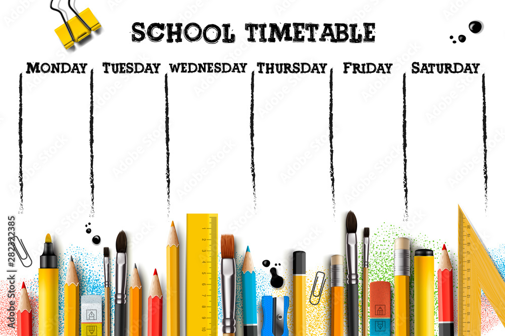 School Timetable Template For Students Or Pupils Vector Illustration School Timetable Template For Students Or Pupils Vector Illustration