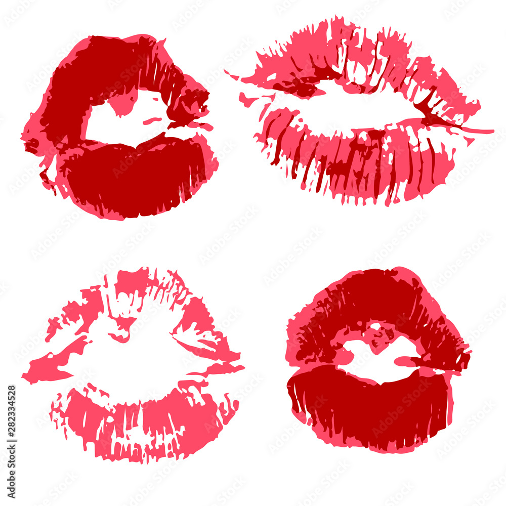 Vector set of illustrations. Lips, kisses, lipstick. Collection of ...