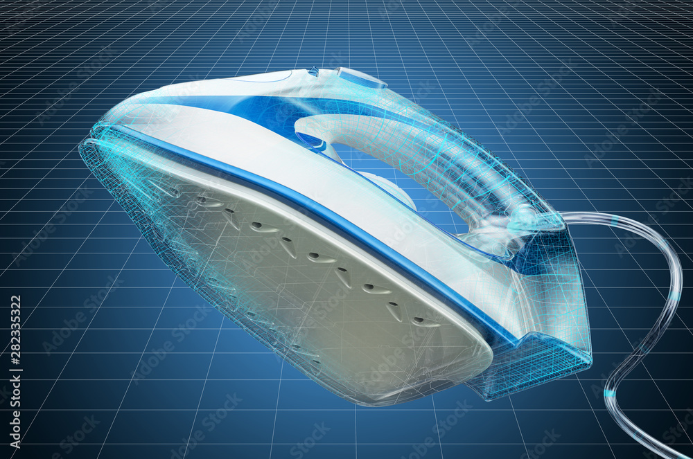 Visualization 3d cad model of electric steam iron, blueprint. 3D ...