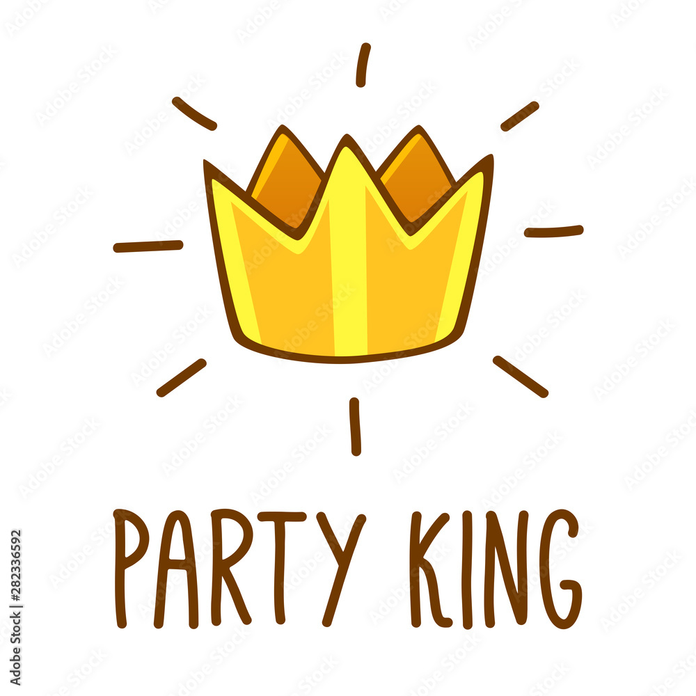 Party king logo. Party lettering with crown. T-shirt print with crown ...