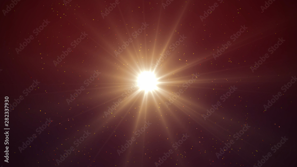 Sun flare and particles with glow. Shiny spotlight like sun, raining ...