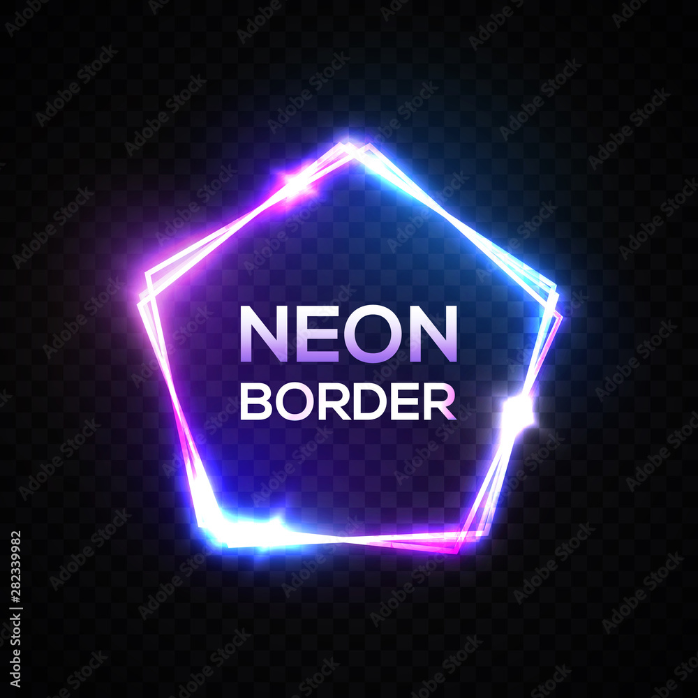Abstract neon pentagon electric sign on transparent background. Night ...