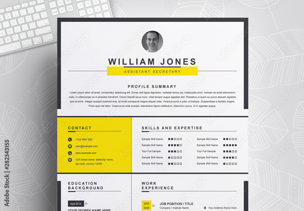 Yellow Color Resume Template Stock Template | Adobe Stock