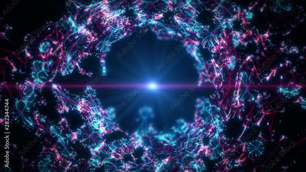 Visual representation flying through abstract digital tunnel funnel artificial intelligence ...