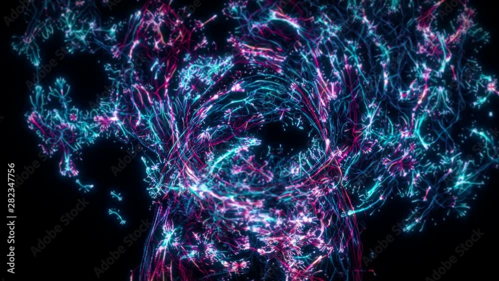 Visual representation flying through abstract digital tunnel funnel ...