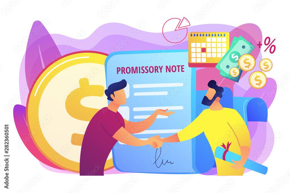 Promise to pay. Money borrowing document. Credit deal, legal contract ...