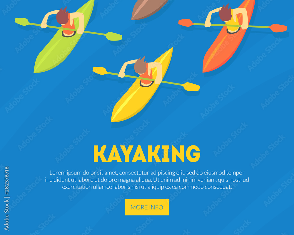 Kayaking Water Sport Landing Page Template, Athletes Paddling Kayaks ...