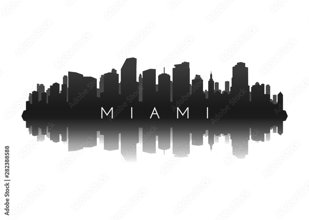 miami skyline with city illustration silhouette with reflection Stock ...