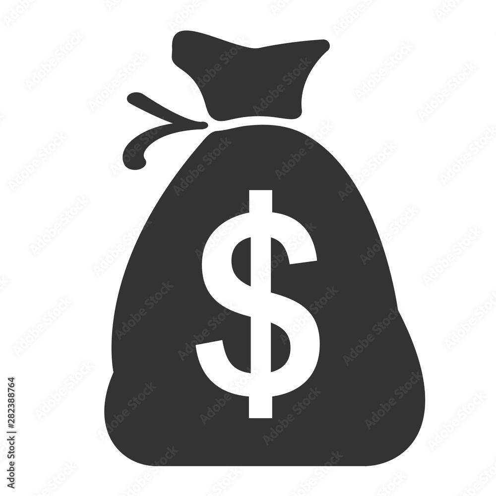 simple black and white money bag icon with dollar sign vector ...