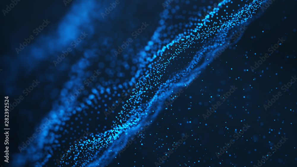 Abstract background of shining particles, digital wave, sparkling blue ...