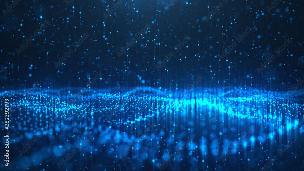 Abstract background of shining particles. Digital signature with wave ...