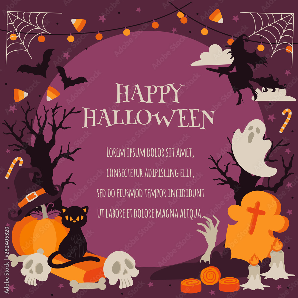 Happy Halloween in Spooky Forest Background Template. Halloween Party ...