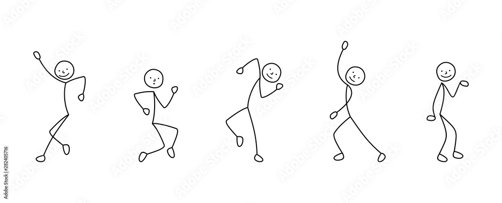 Dancing cartoon icons set of sketch people stick figure, little people ...