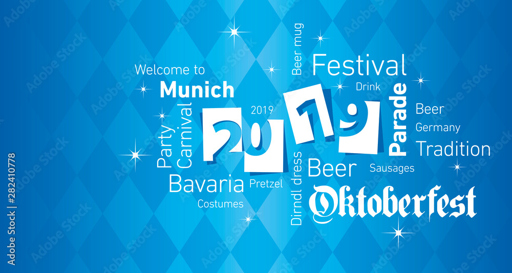 Oktoberfest Beer Festival 2019 word cloud Bavarian blue background ...