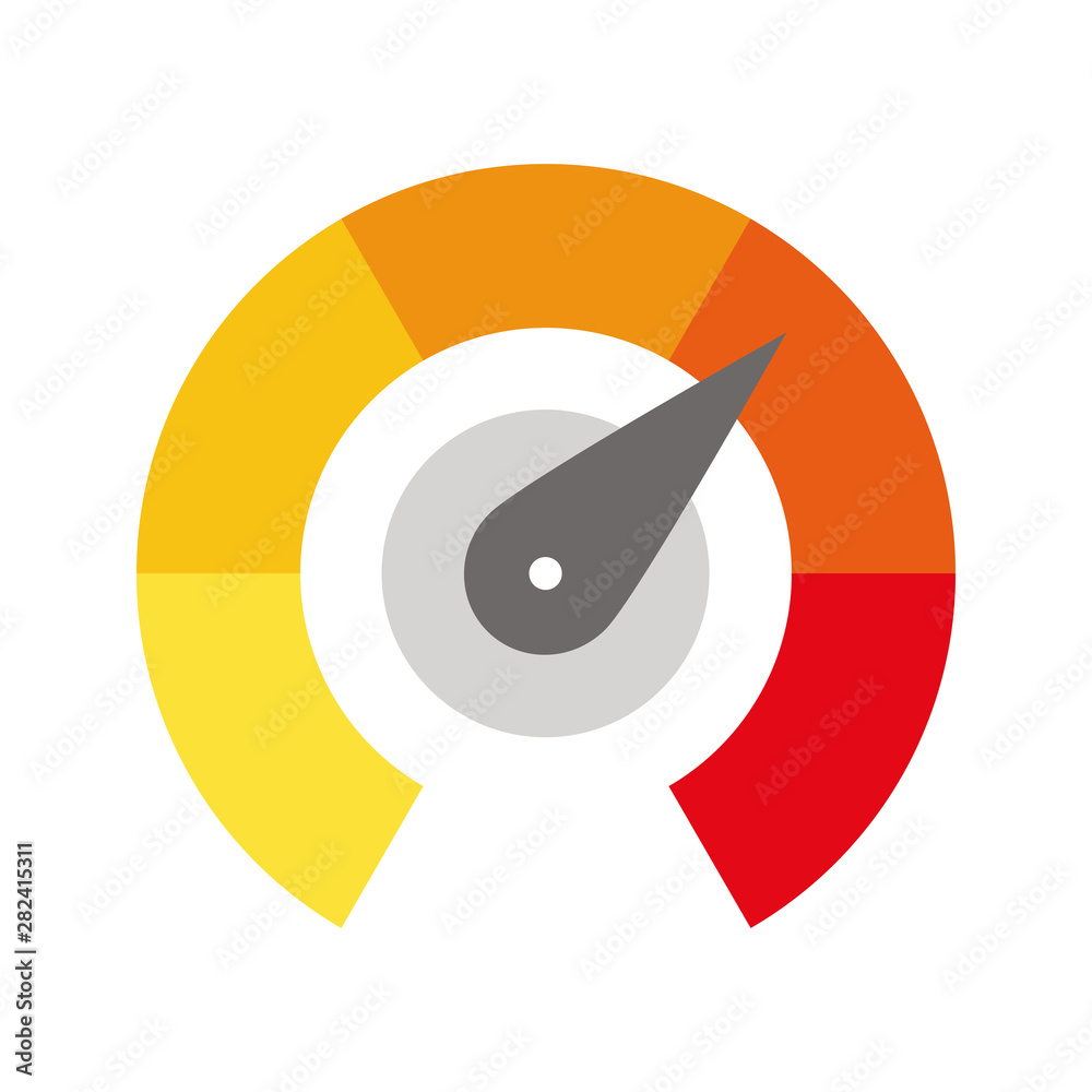 Radial gauge scale from yellow to red with arrow hand pointer ...
