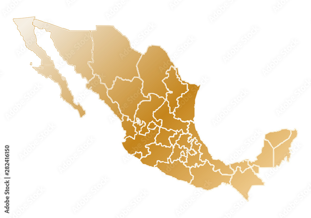 Mapa dorado de México sobre fondo blanco. Stock Vector | Adobe Stock