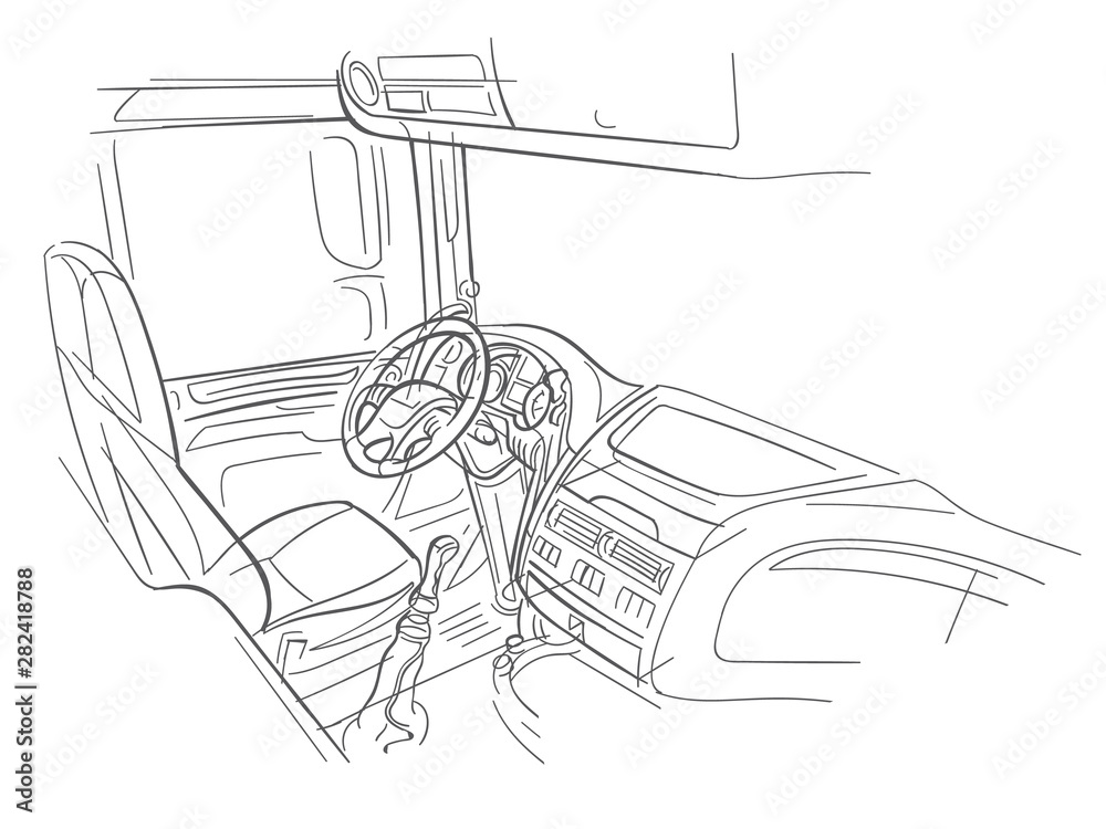 Truck interior hand drawn doodle sketch. Vector. Stock Vector | Adobe Stock